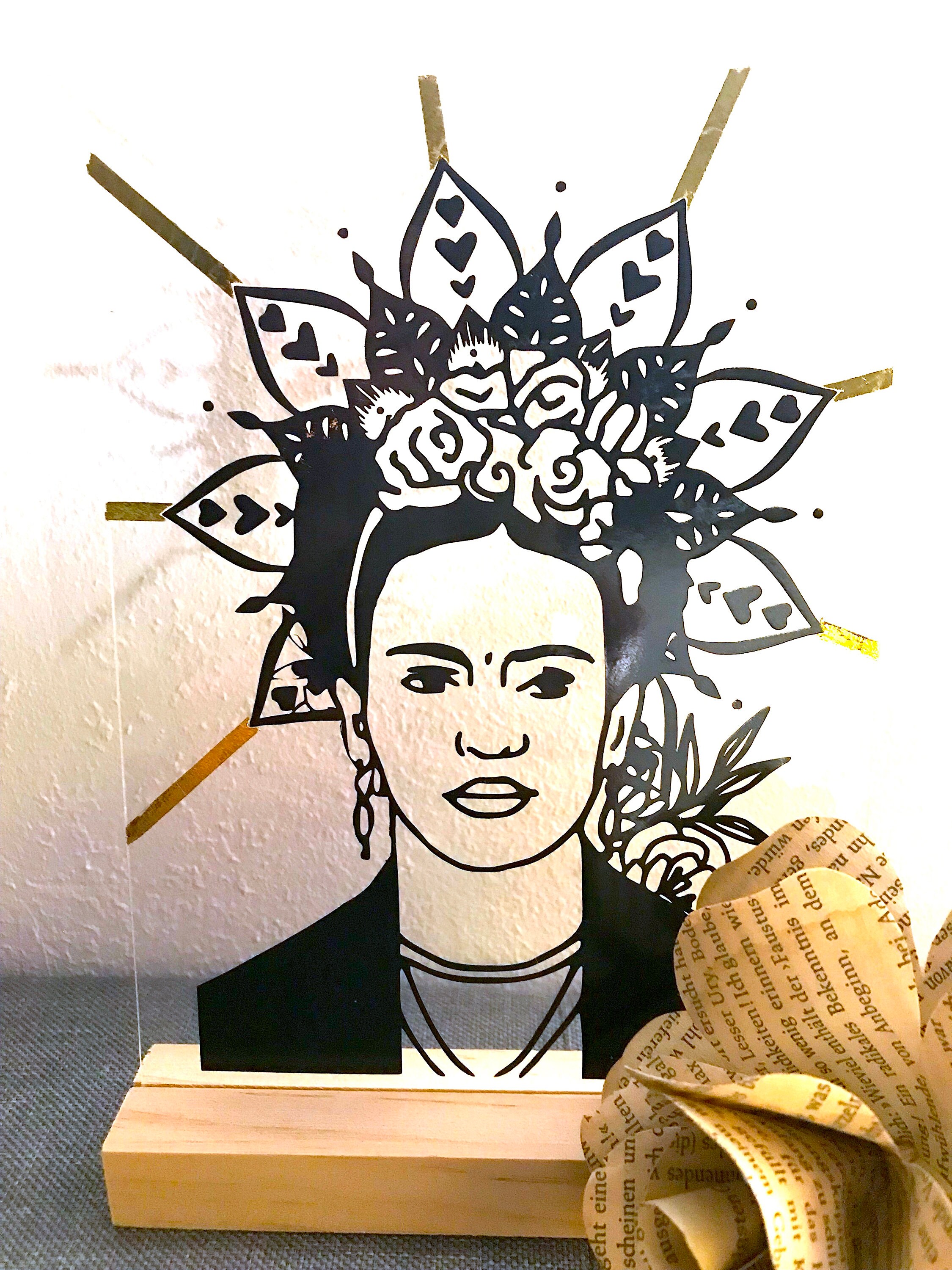 Frida Kahlo Portrait Acrylic Plaque, Line Art Frida Kahlo Silhouette ...