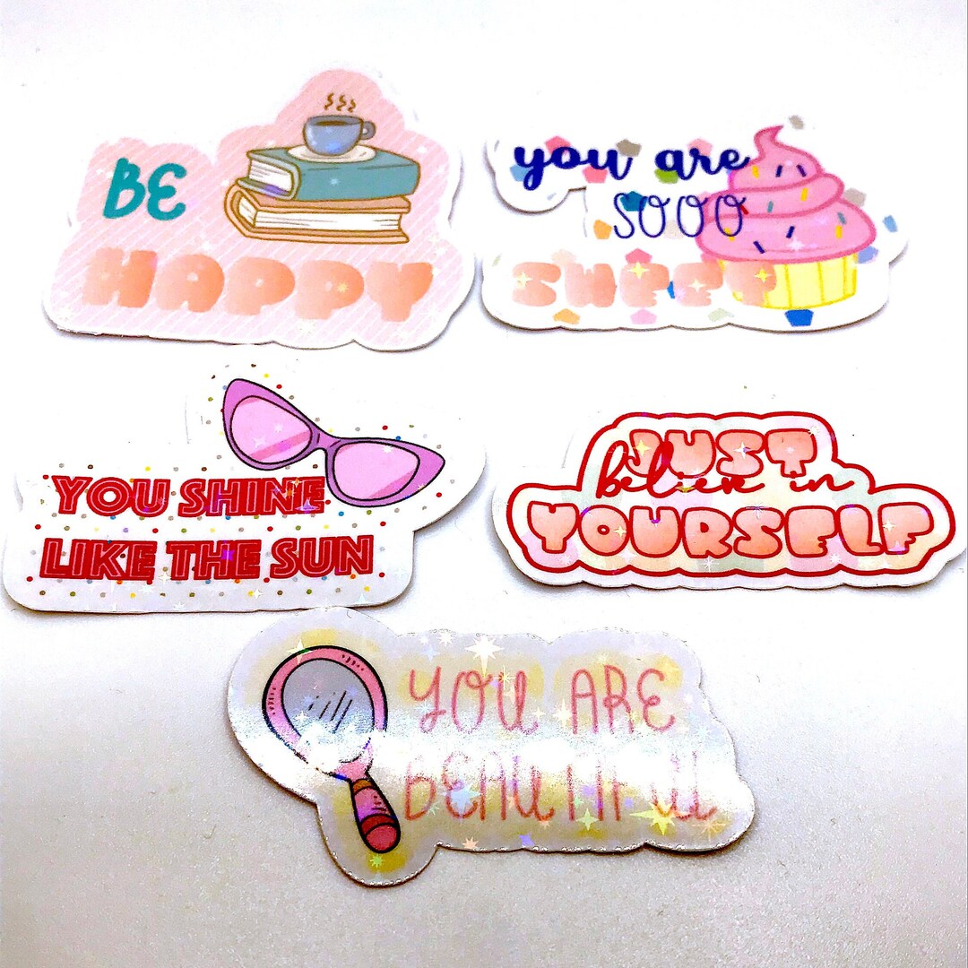 Set of 5 Motivational Holographic Stickers, Self-affirmation Sticker ...