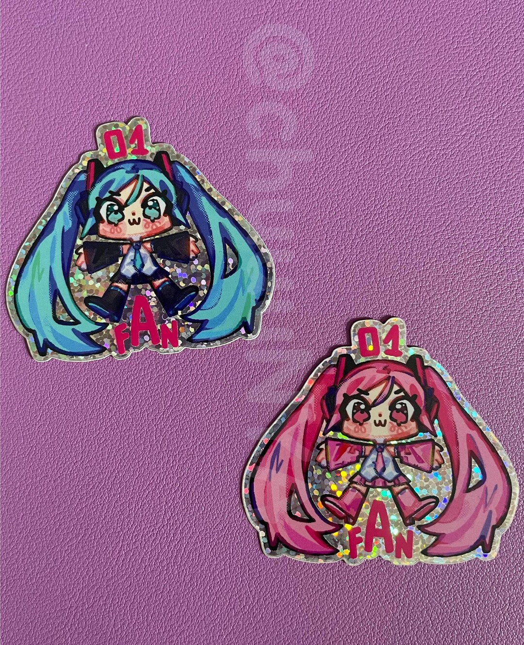 Hatsune Miku Glitter Sticker! 01 FAN Original Blue Miku or Pink Sakura ...