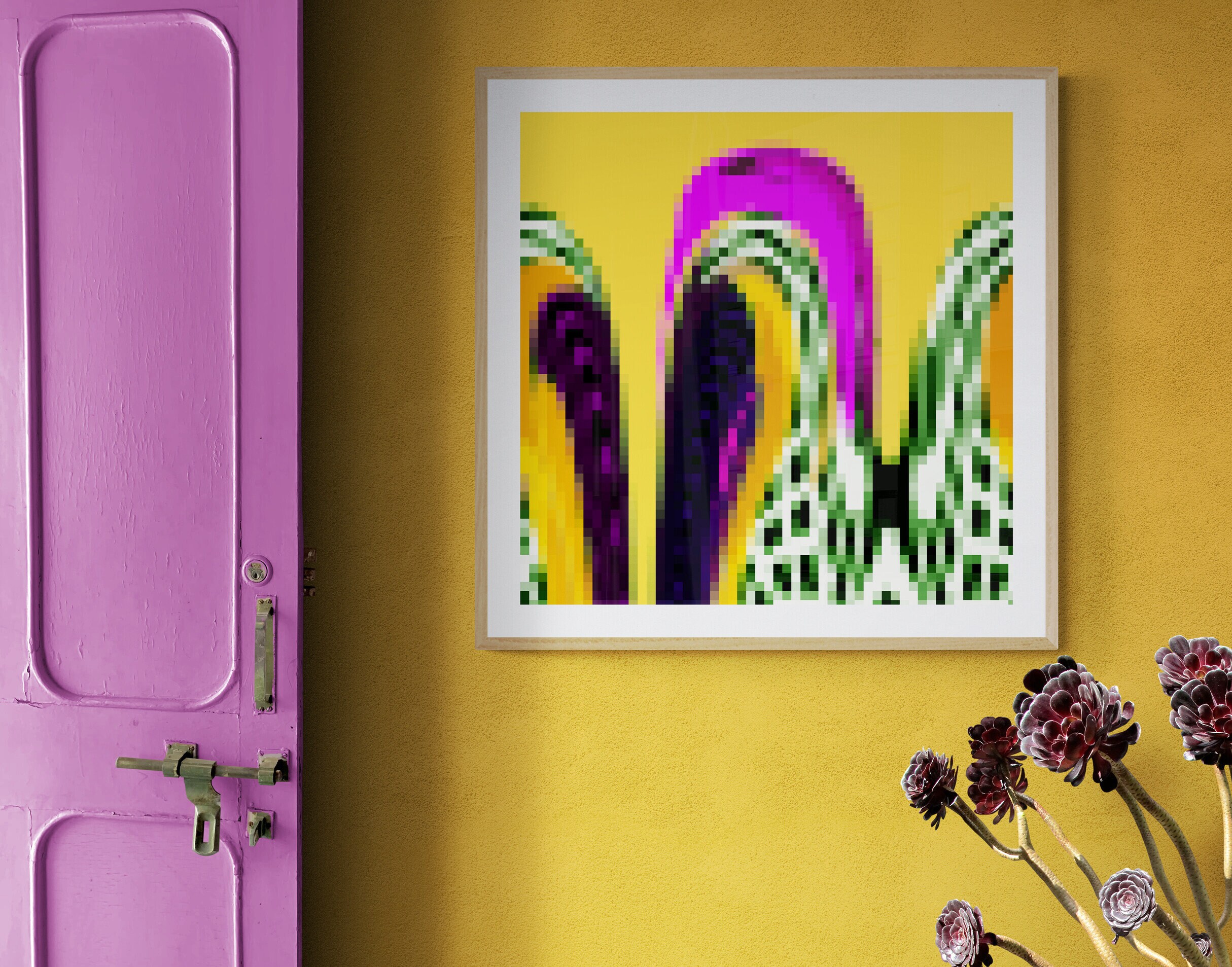 Pixel Art Print Wall Art Pixelated Home Decor Digital Download Yellow ...