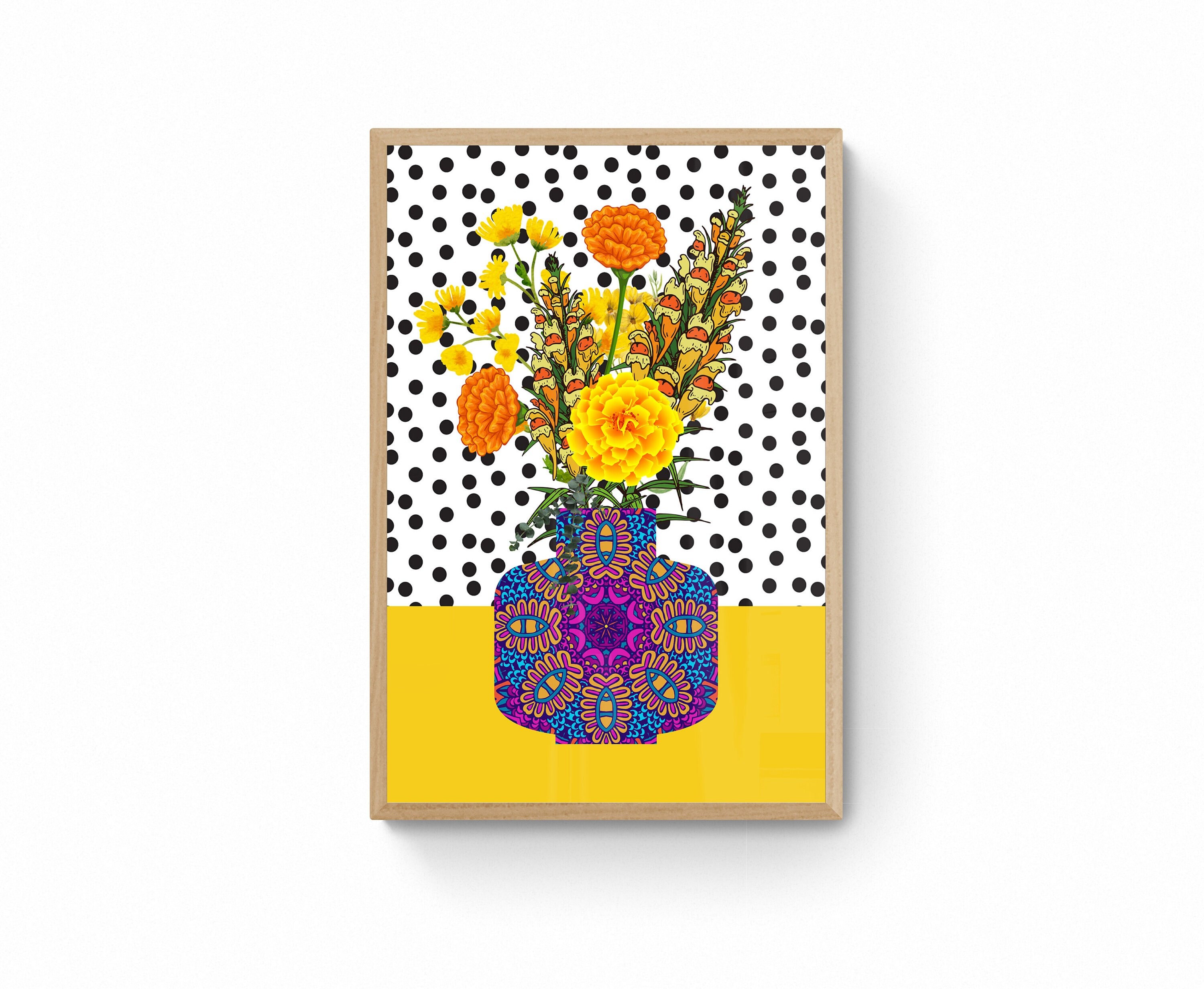 Quirky Floral Print Wall Art Marigold Still Life Digital Download Art ...