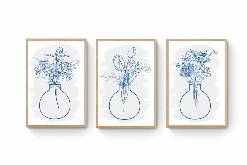 Blue Floral Line Art Botanical Line Art Floral One Line - Etsy