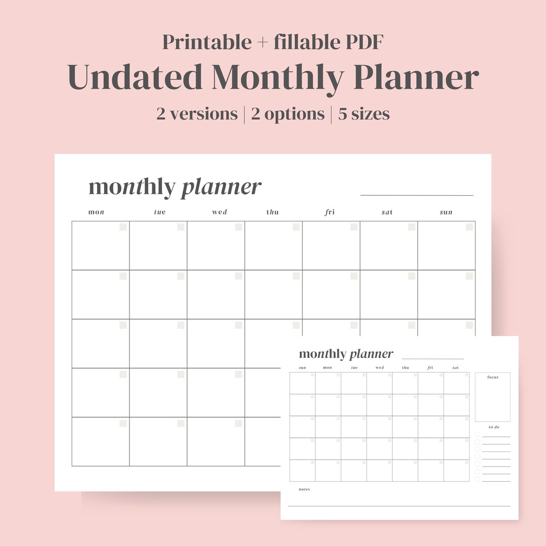 Minimalist Undated Monthly Planner: Printable PDF Template - Etsy