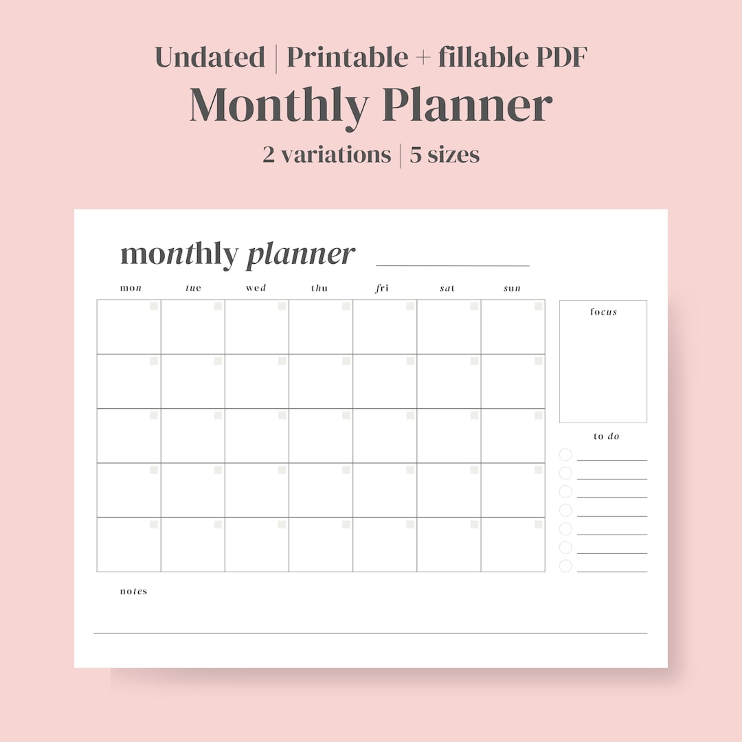 Undated Monthly Planner PDF Template, Minimalistic Daily Planner ...