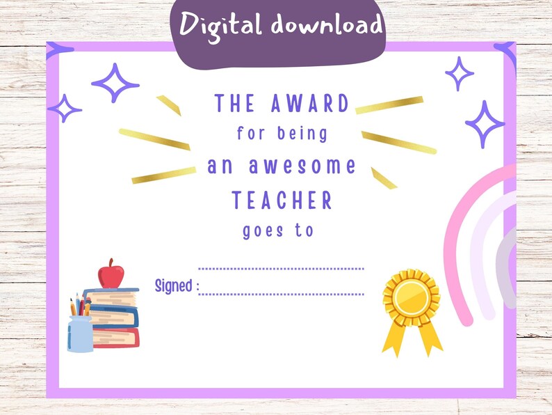 Teacher Appreciation Week Printable Award |an Awesome Teacher Award ...