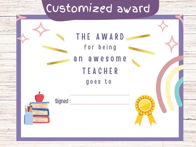 Teacher Appreciation Award Printable | Thank You Gift (digital Download ...