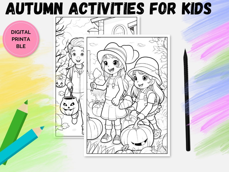 Halloween Coloring Pages for Kids: Autumn Printable Bundle (PDF) - Etsy