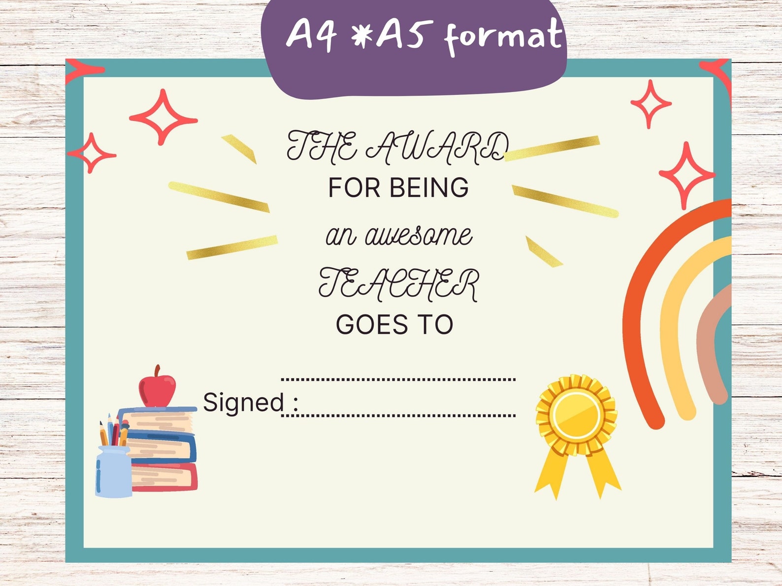 Teacher Appreciation Week Printable Award |an Awesome Teacher Award ...