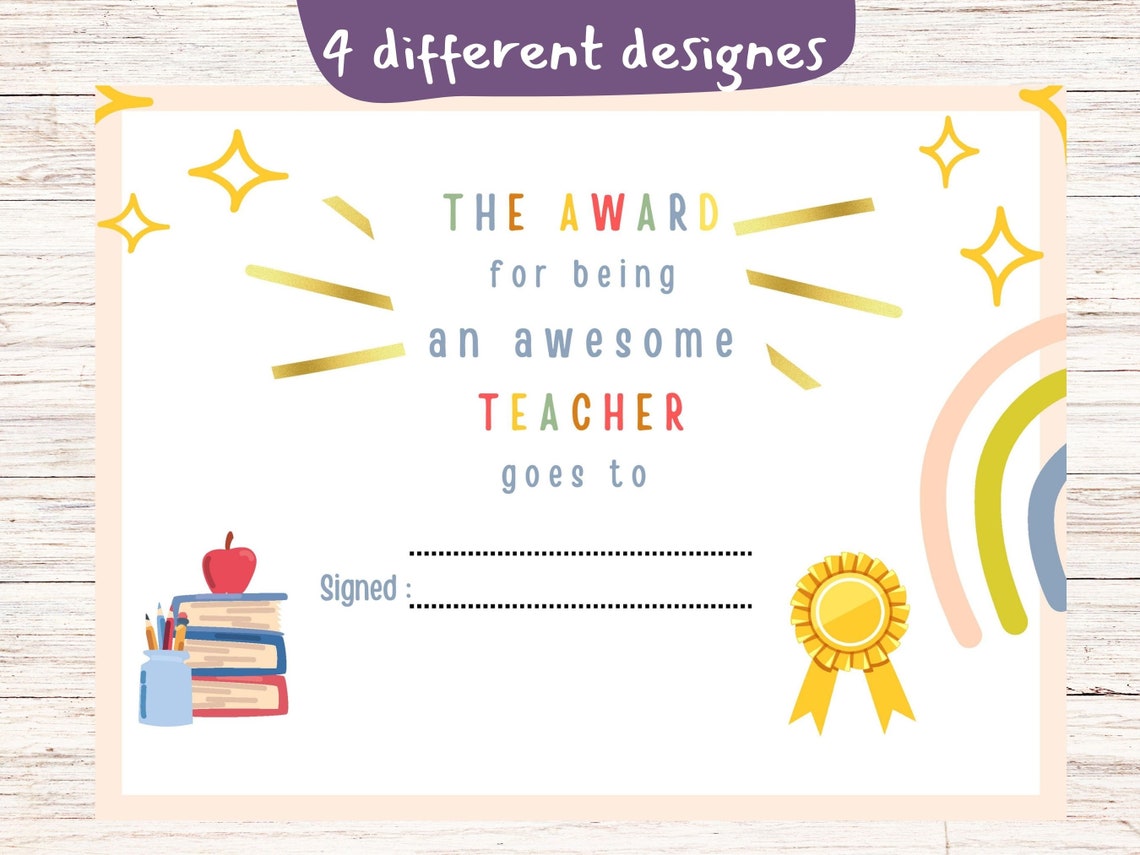 Teacher Appreciation Week Printable Award |an Awesome Teacher Award ...