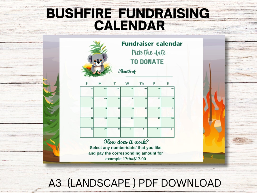 Bushfire Fundraising Calendar Template: Printable Form (A3 Landscape ...