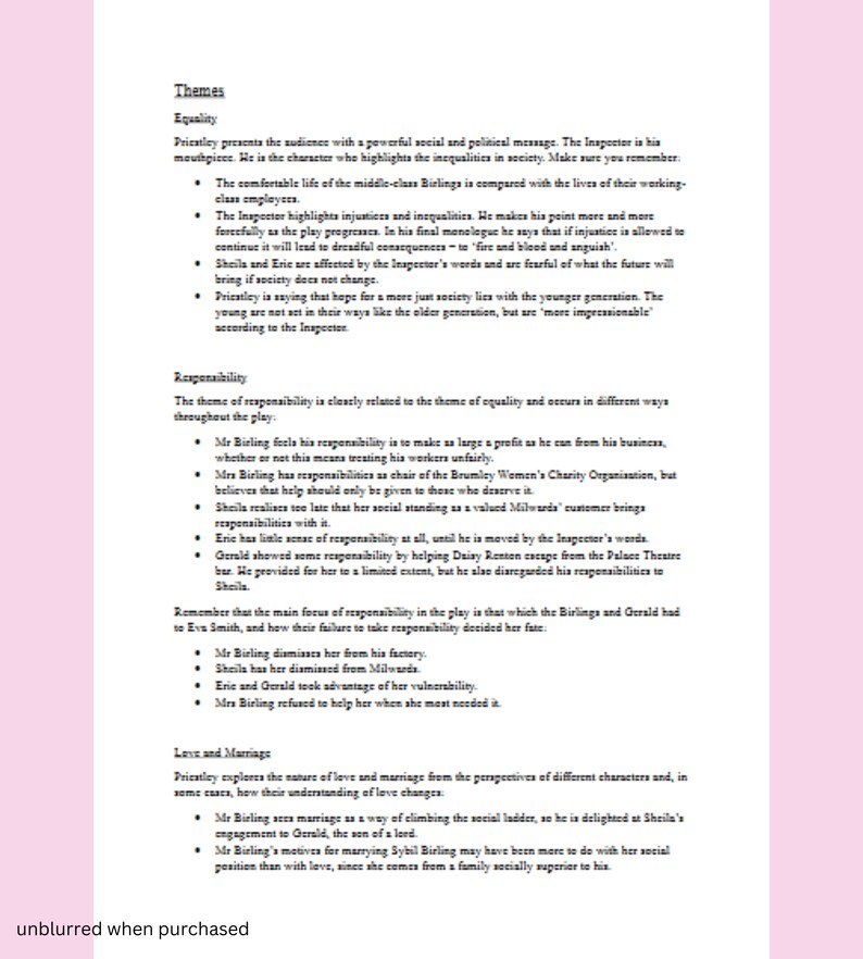 GCSE an Inspector Calls Notes Printable Revision Notes - Etsy UK