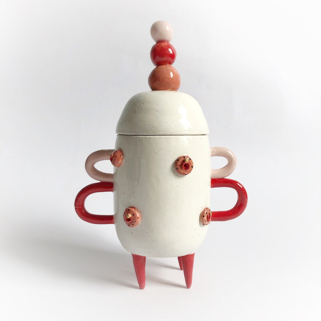 White Jewelry Box, Ceramic Vulva, Ceramic Vagina, White and Pink Jar ...