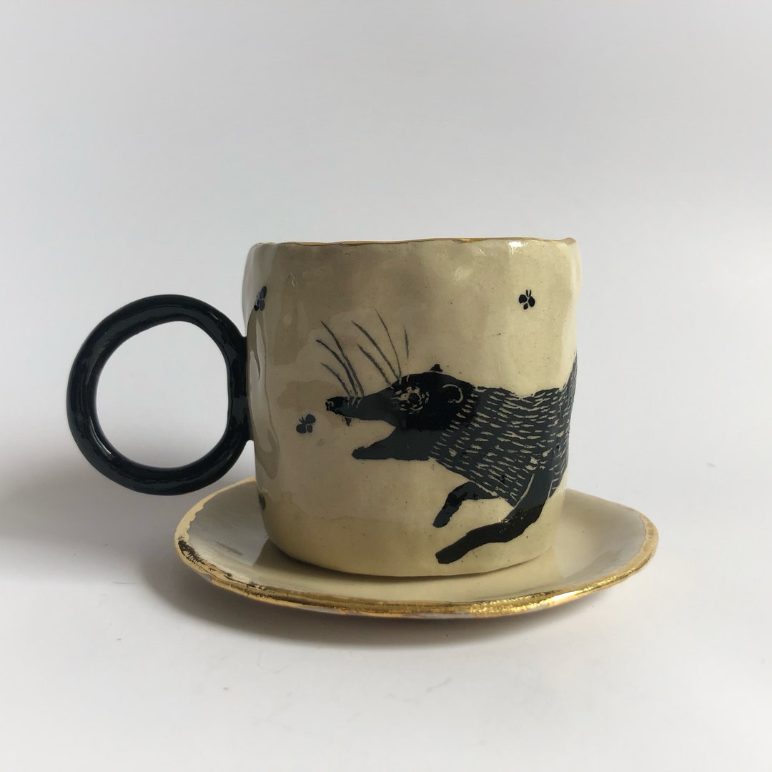 Possum Lover Mug, Possum Lover Cup, Handmade Coffee Cup, Black and Gold ...