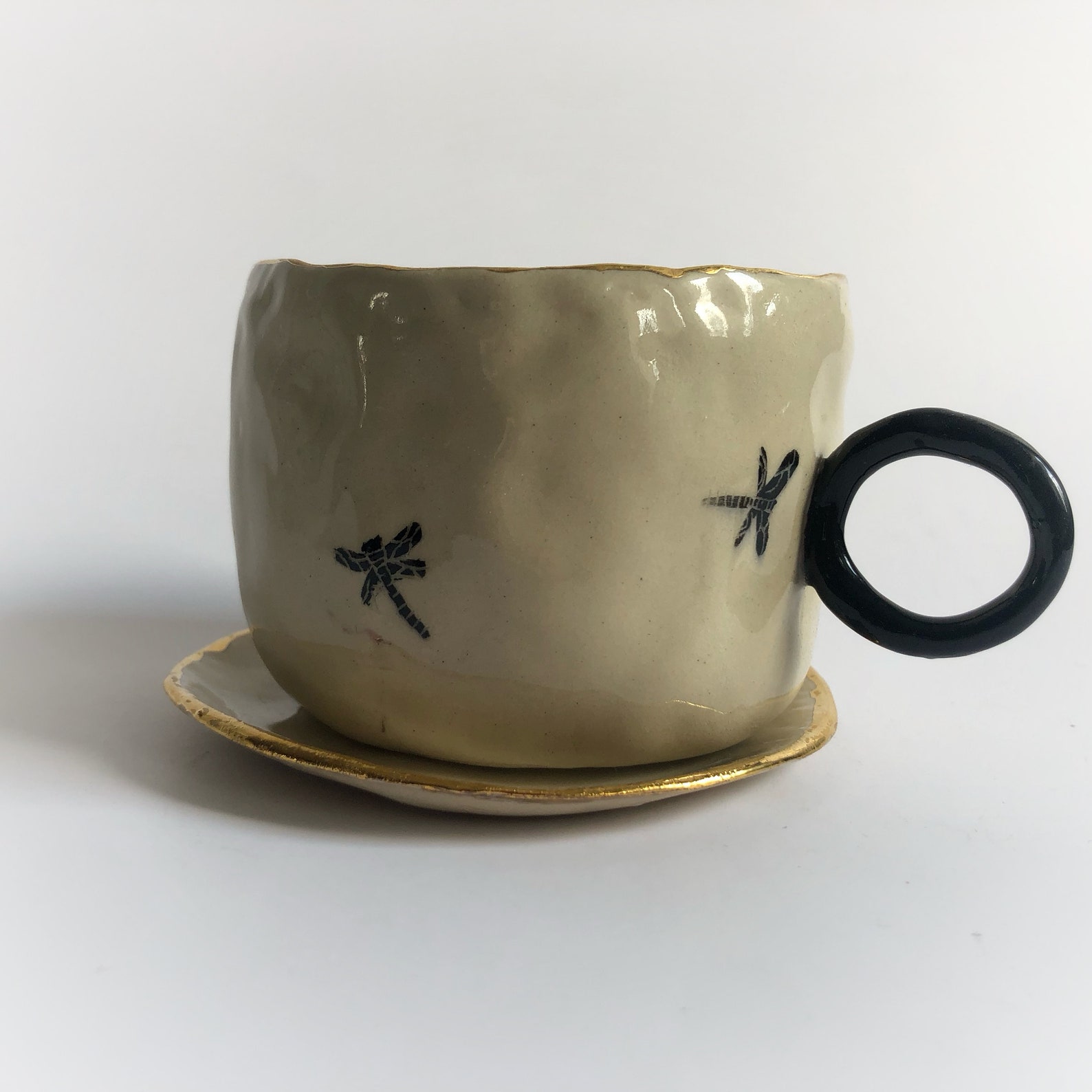 Hand-painted Hare Mug: Black & Gold Ceramic Coffee Cup - Etsy
