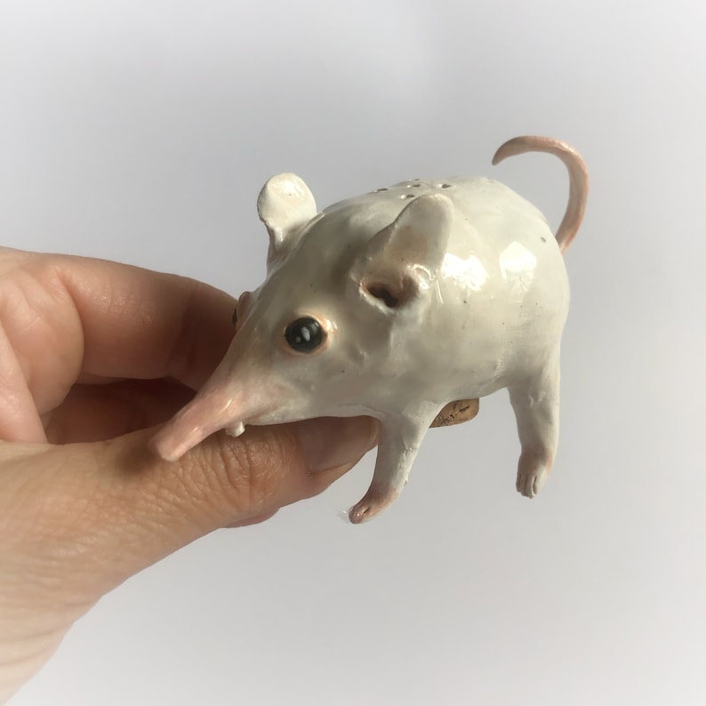 Ceramic salt shaker, White ceramic mouse salt shaker, Rodent lover gift ...
