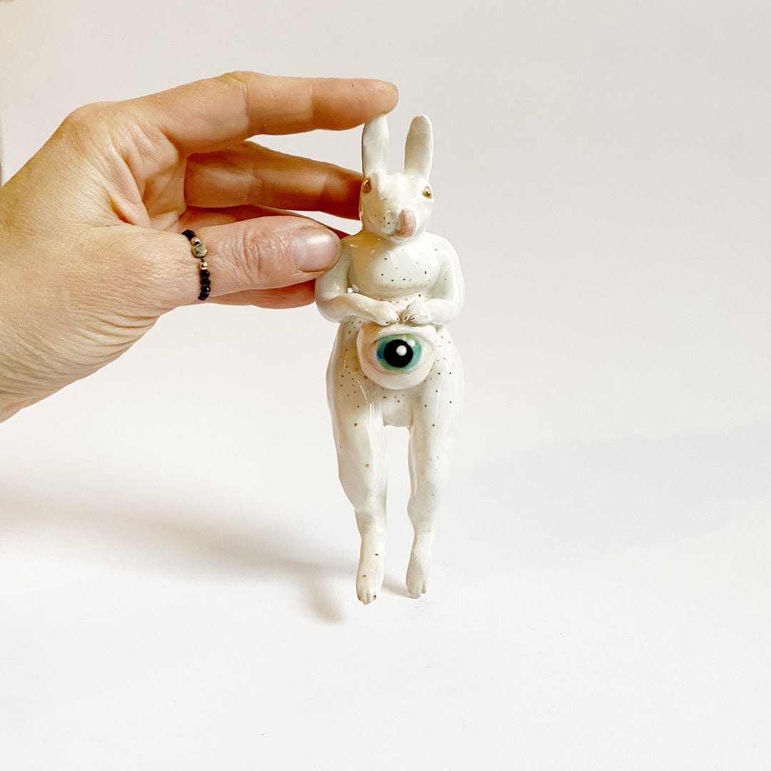 White Rabbit Figurine, Wall Decoration, Bunny Lover Gift, Eye Motif ...
