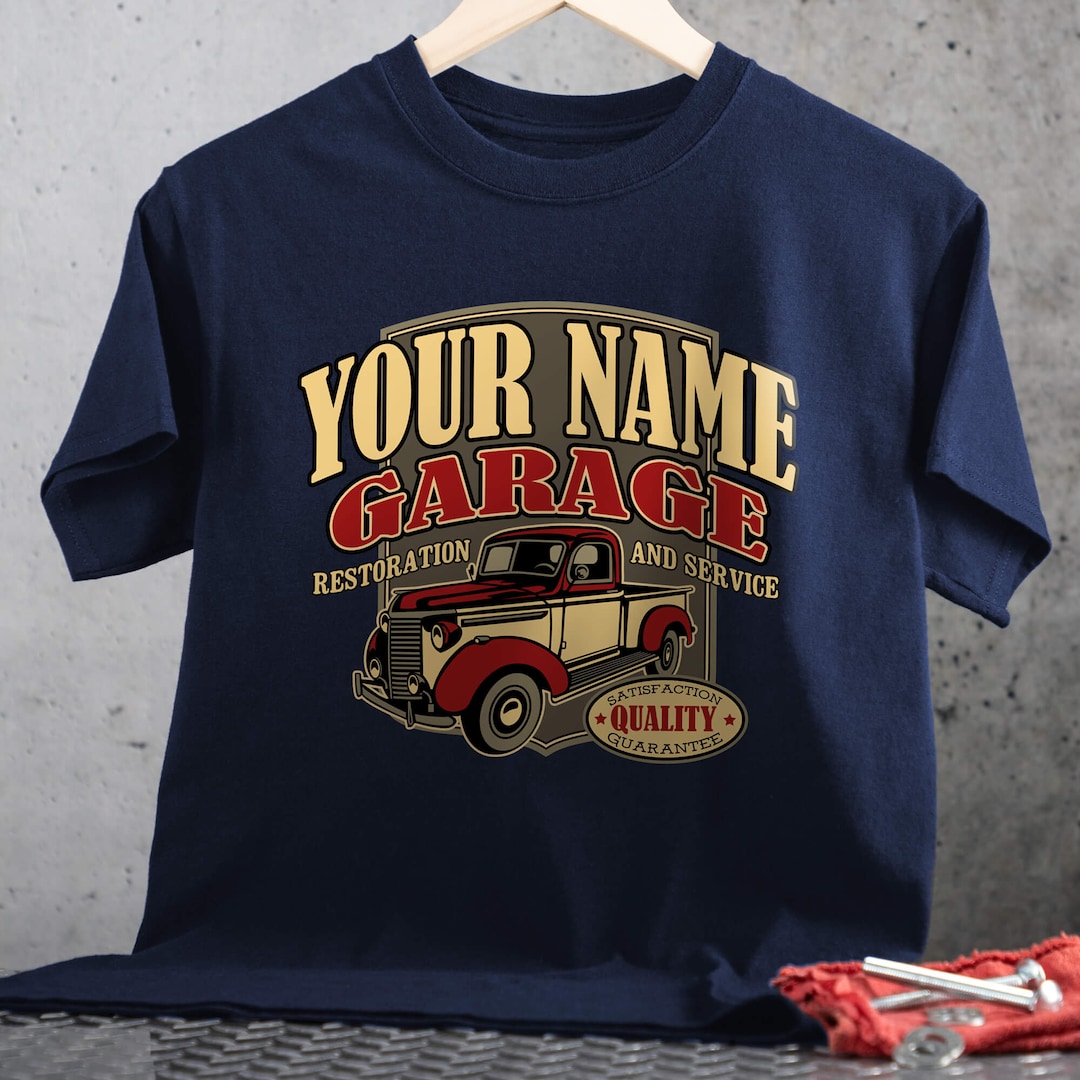 Custom Garage T-shirt, Personalized Unisex Printed Tee, Automotive ...