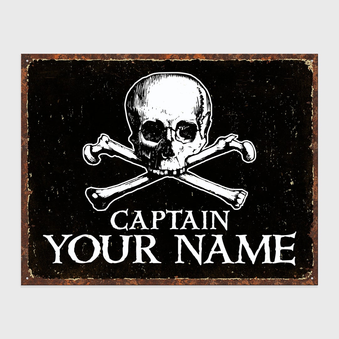 Custom Pirate Captain Tin Sign, Personalized Printed Wall Art, Skull ...