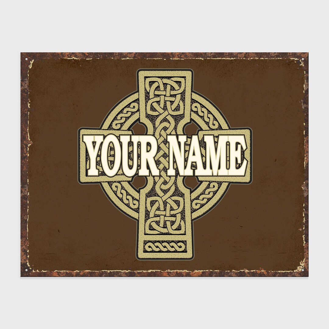 Custom Celtic Cross Tin Sign, Personalized Wall Décor, Stone Irish ...