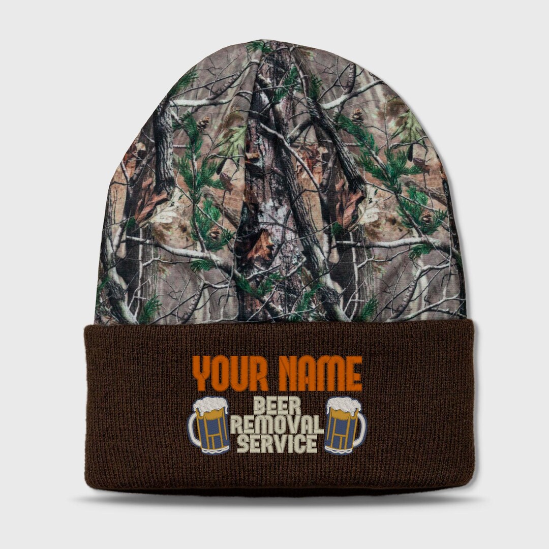 Custom Beer Removal Hunter 2-tone Camo Beanie, Personalized Embroidered ...