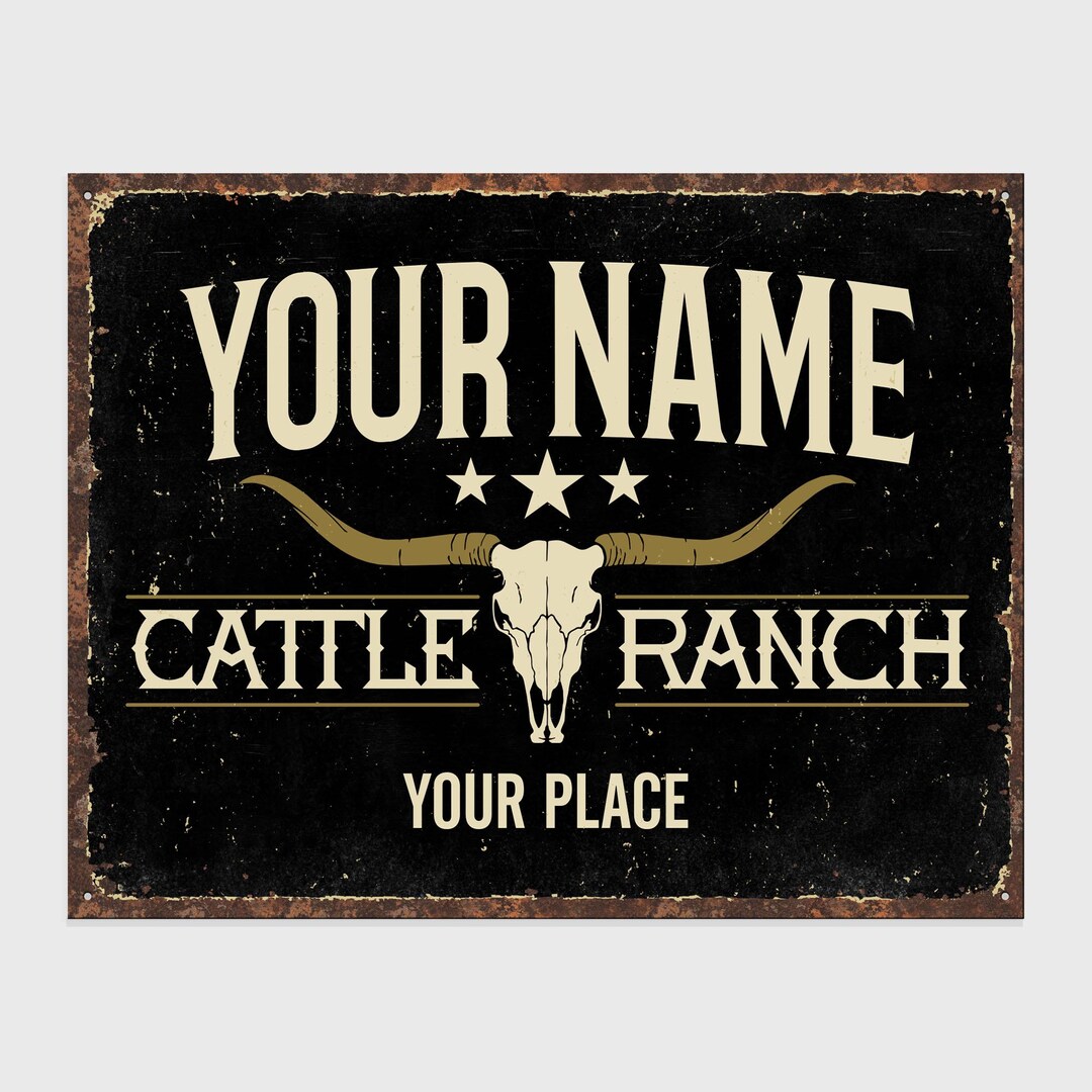 Custom Cattle Ranch Sign, Personalized Printed Tin Sign, Longhorn Skull ...