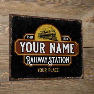 Custom Railway Station Sign, Personalized Printed Tin Wall Art, Steam ...
