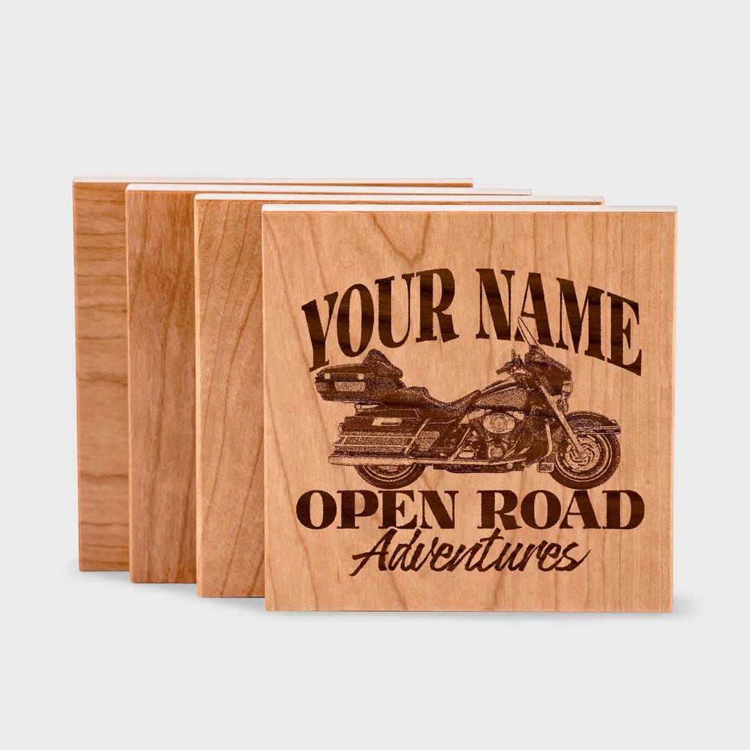 Custom Open Road Coaster Set of 4, Personalized Engraved Cherrywood ...