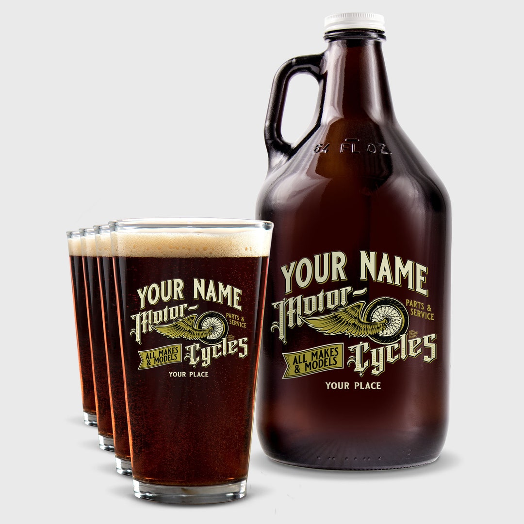 Custom Motorcycle Growler Pint Set, Personalized Color-printed Gift ...