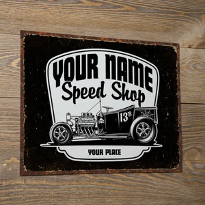 Custom Speed Shop Sign, Personalized Printed Tin Wall Art, for Dad ...