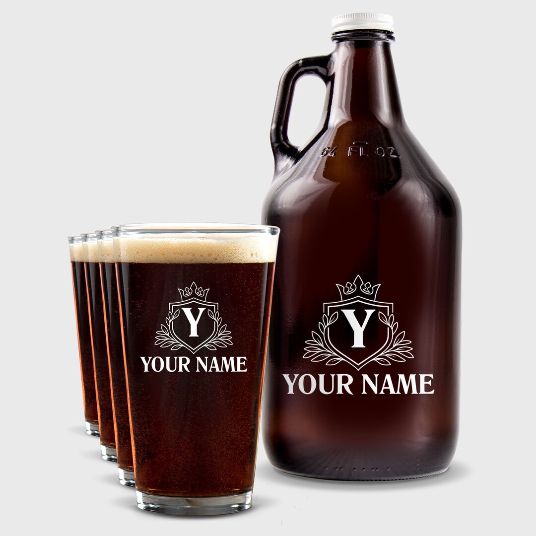 Custom Regal Monogram Growler Pint Set, Personalized Color-printed Gift ...