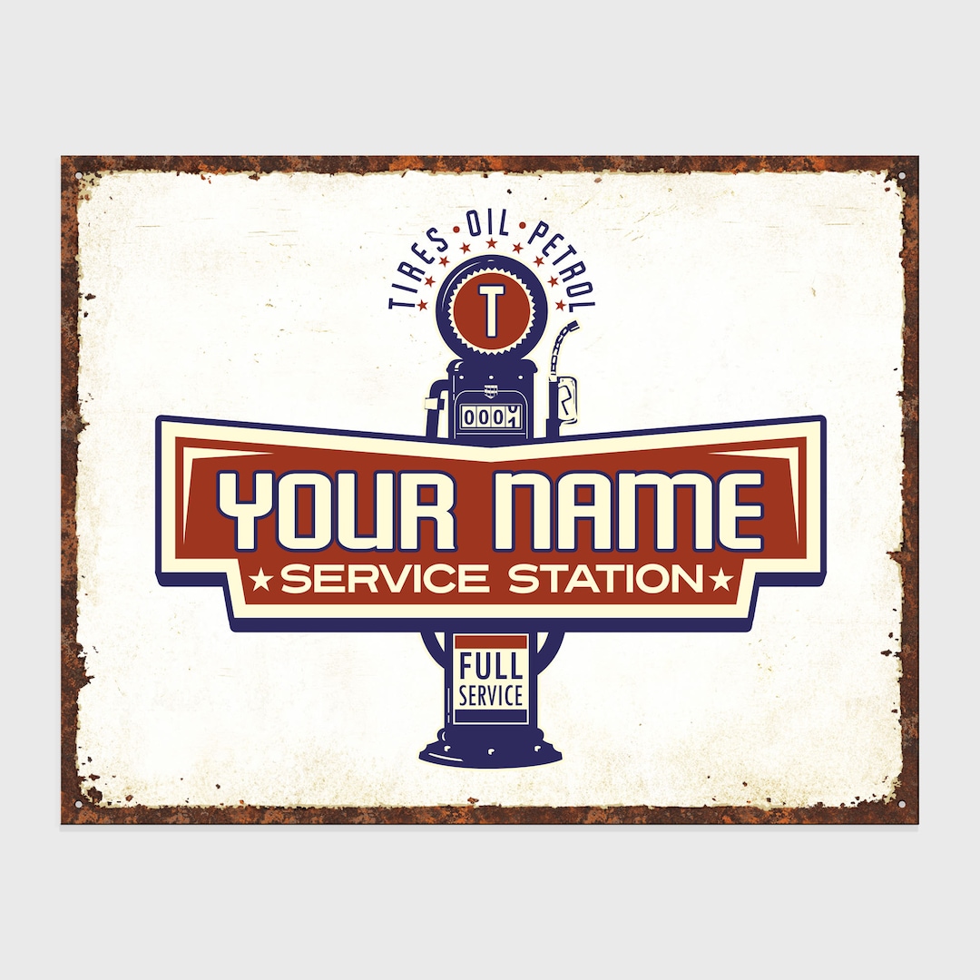 Custom Garage Tin Sign, Personalized Sign, Service Station Retro Gas ...