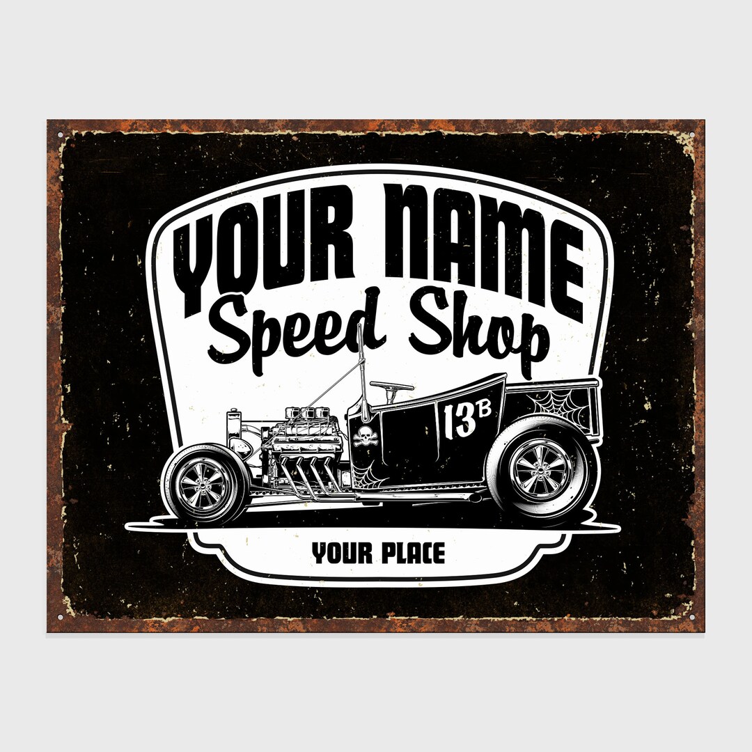 Custom Speed Shop Sign, Personalized Printed Tin Wall Art, for Dad ...