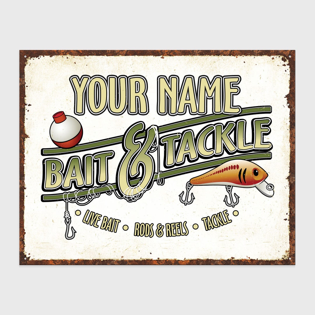 Custom Bait and Tackle Tin Sign, Personalized Printed Wall Art ...