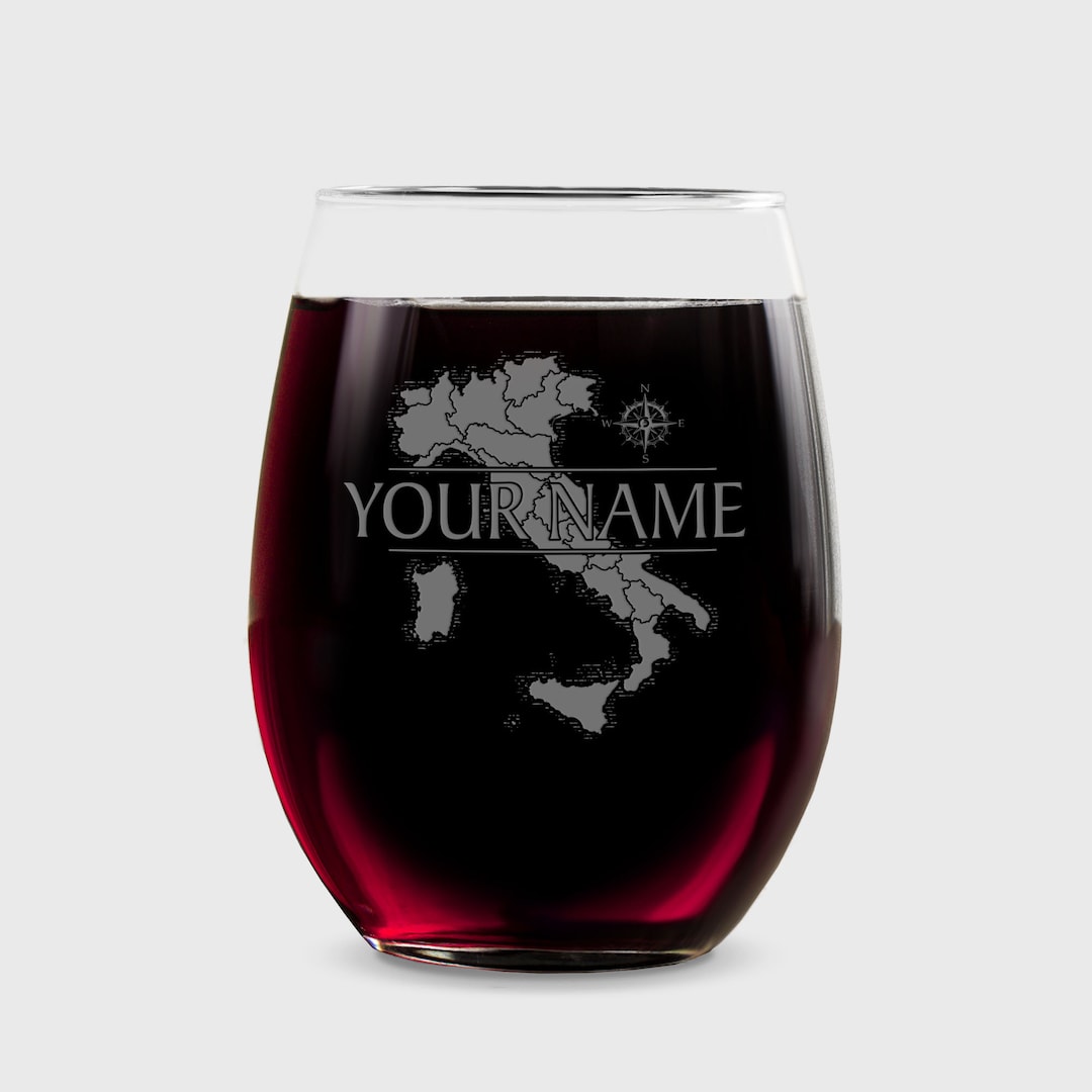 Custom Italian Heritage Wine Glass Single or Set of 4, Personalized ...