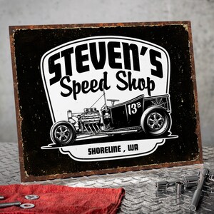 Custom Speed Shop Sign, Personalized Printed Tin Wall Art, for Dad ...