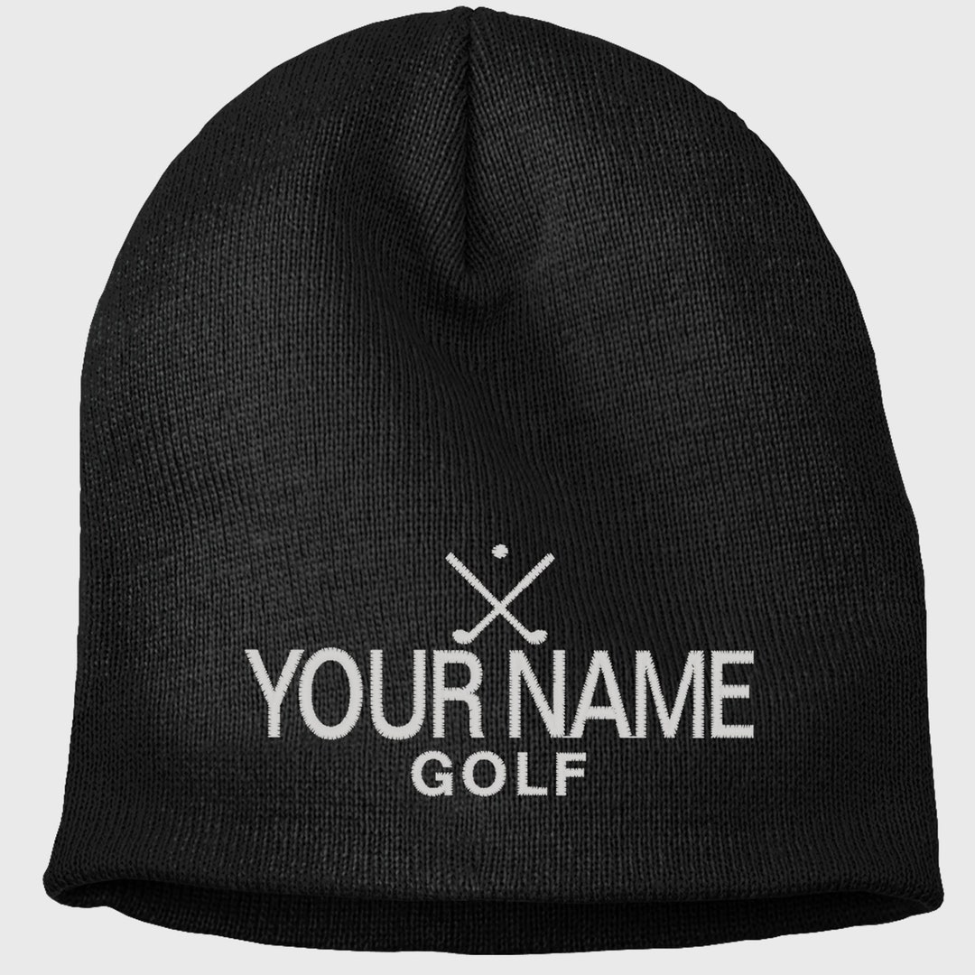 Custom Golf Beanie, Personalized Embroidered Knit Cap, Crossed Clubs ...