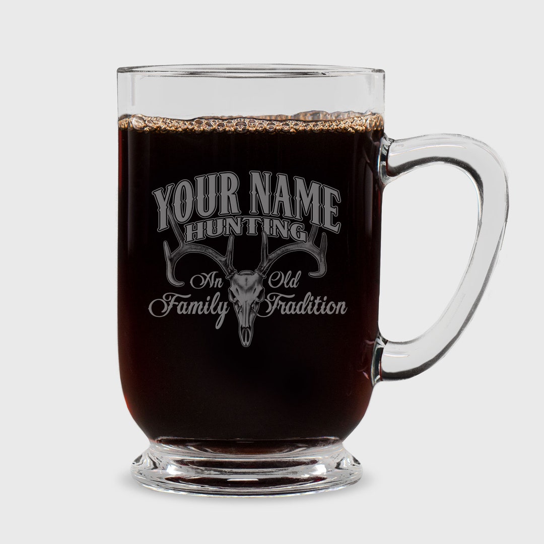 Custom Hunting Glass Mug, Personalized Engraved Coffee, Single Sets of ...