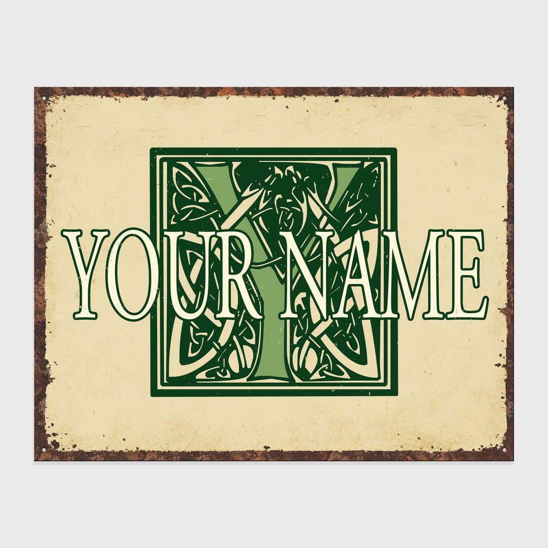 Custom Celtic Monogram Tin Sign, Personalized, Gaelic Irish Scrollwork ...