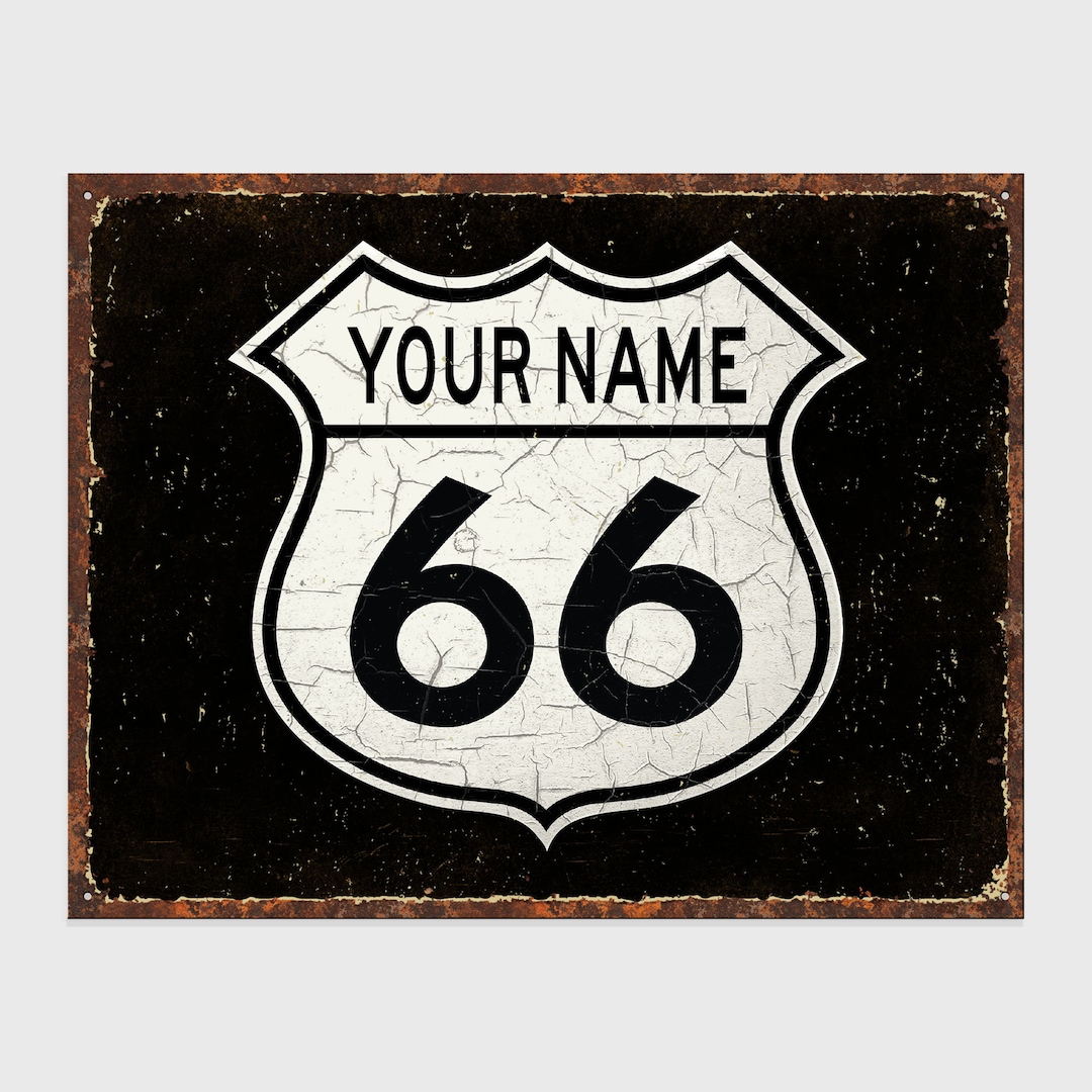 Custom Route 66 Tin Sign, Personalized Printed, Shield Open Road Cars ...