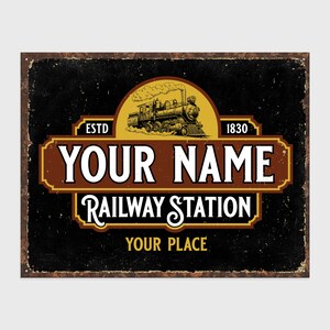 Custom Railway Station Sign, Personalized Printed Tin Wall Art, Steam ...
