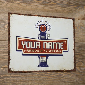 Custom Garage Tin Sign, Personalized Sign, Service Station Retro Gas ...