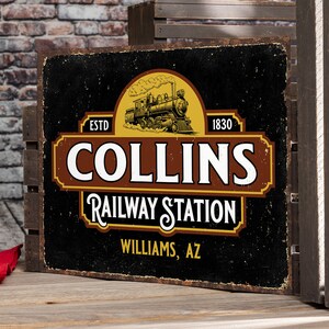 Custom Railway Station Sign, Personalized Printed Tin Wall Art, Steam ...