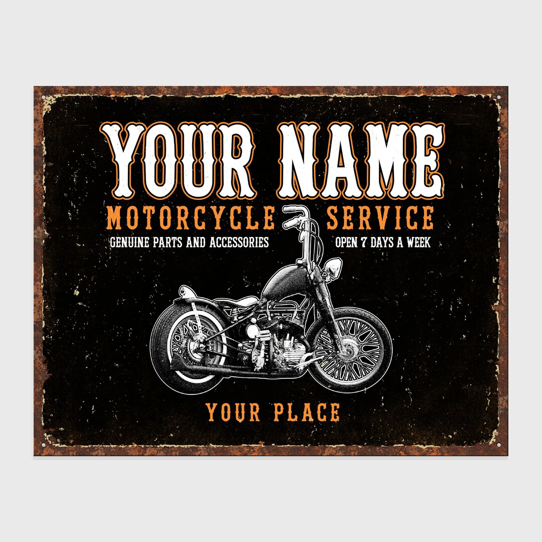 Custom Motorcycle Sign, Personalized Printed Tin Wall Art, Chopper ...