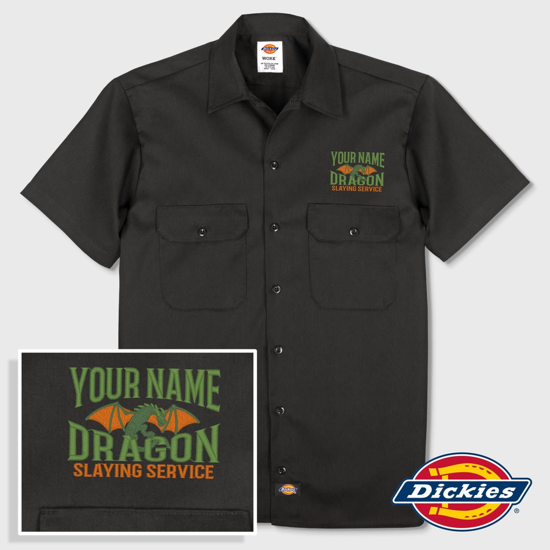 Custom Dragon Slaying Work Shirt, Personalized Embroidered Button Down ...