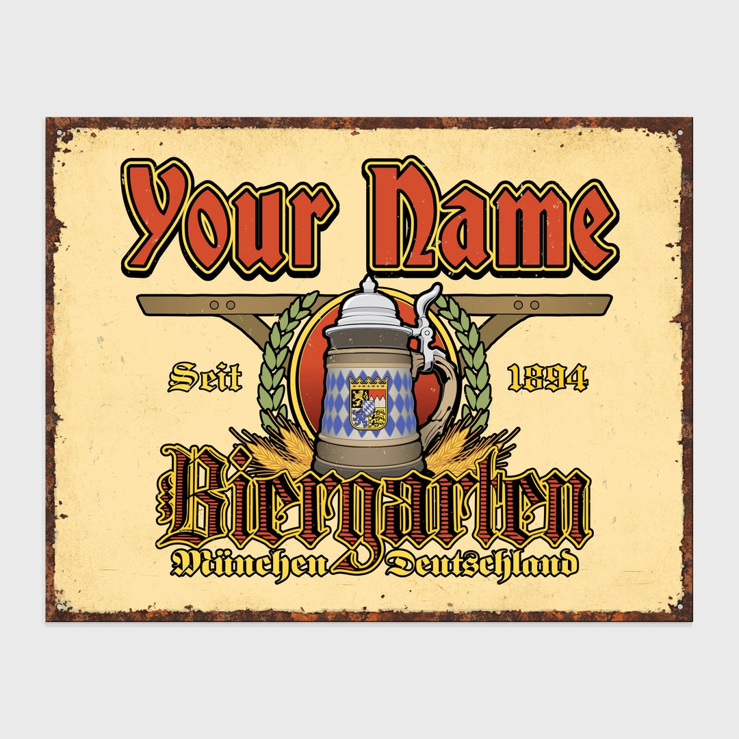Custom Biergarten Tin Sign, Personalized Printed Stein Sign, Munchen ...