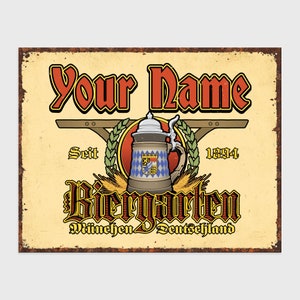 Custom Biergarten Tin Sign, Personalized Printed Stein Sign, Munchen ...