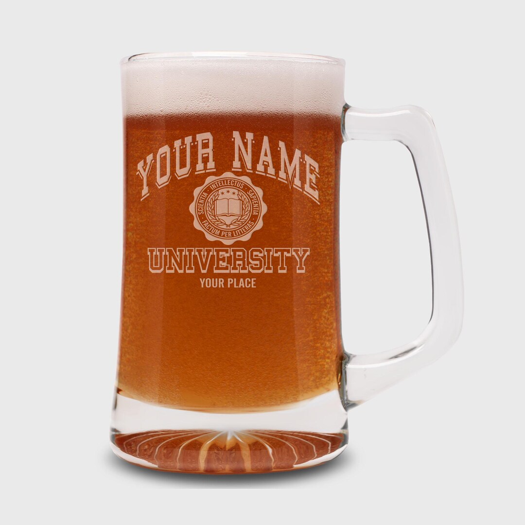 Custom University Beer Mug, Personalized 25 Oz Engraved Single, Vintage ...