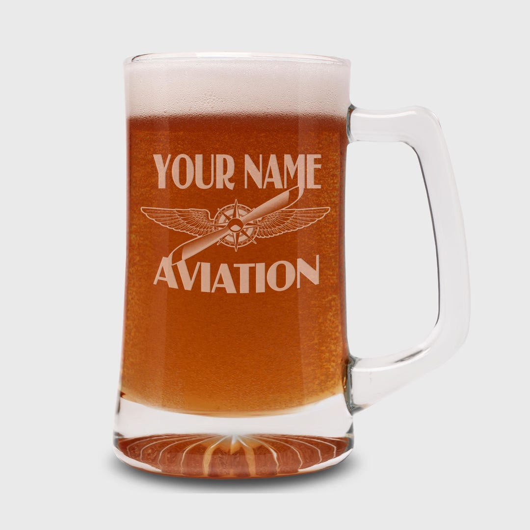 Custom Aviation Beer Mug, Personalized 25 Oz Engraved Single, Wings ...