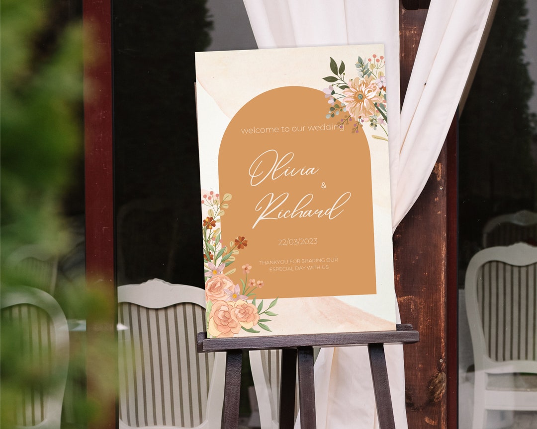 Boho Theme Welcome Wedding Sign Template, Editable Canva Template ...