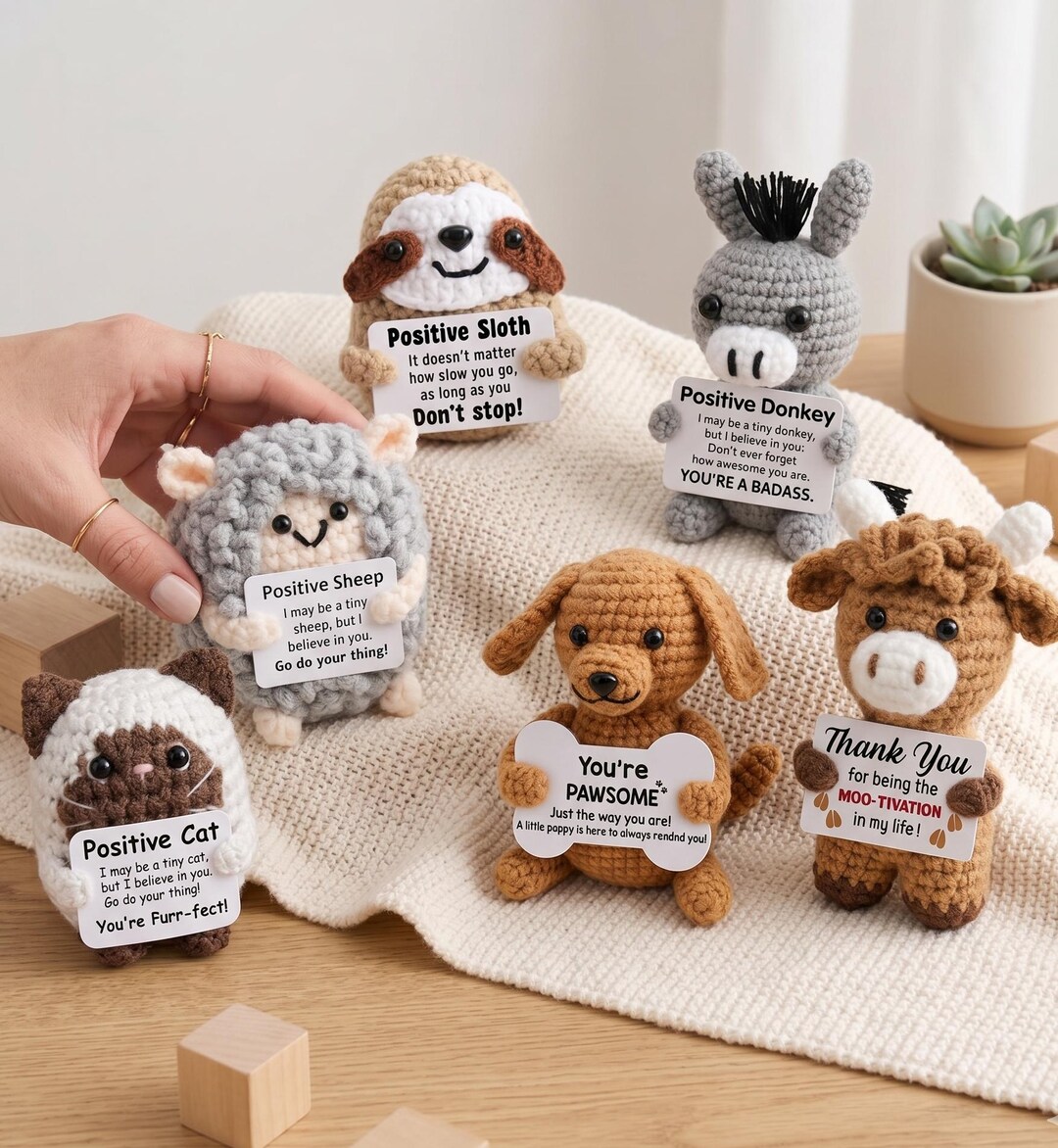 Emotional Support Crochet Animal | Motivational Desk Buddy & Pocket Hug ...